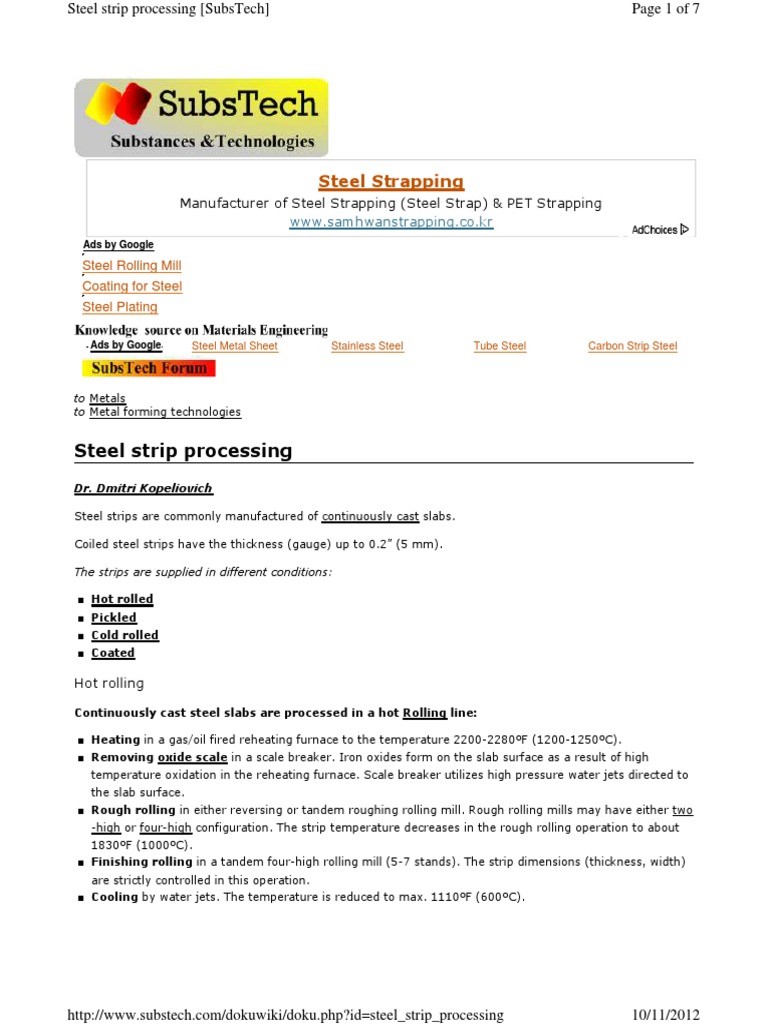 WWW - Substech.com Dokuwiki Doku - PHP Id Steel Strip Proces | PDF | Rolling (Metalworking ...