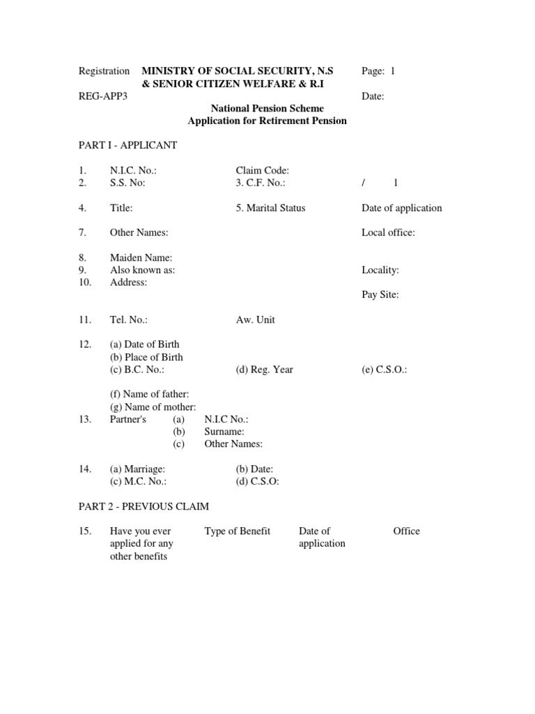 Senior Citizen Welfare & R.I National Pension Scheme Application For ...