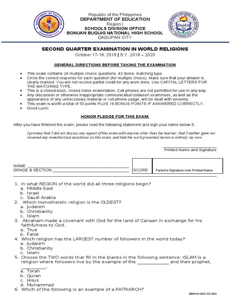 World Religions Exam Guide 2019 | PDF | Muhammad | Jesus