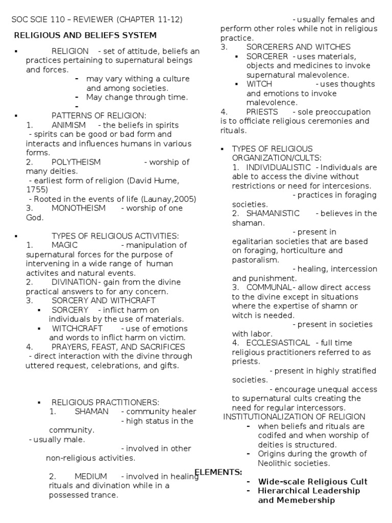 Soc Scie 110 - Reviewer | PDF | Witchcraft | Shamanism