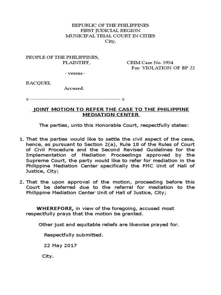 Joint Motion for Mediation Referral | PDF