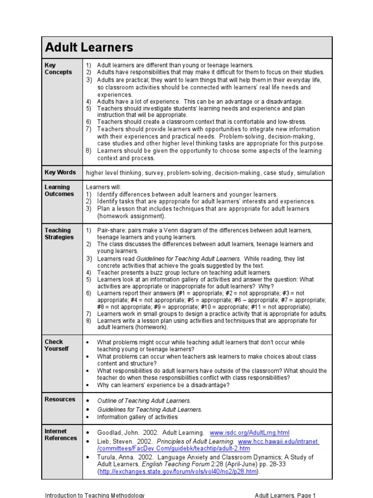 Adult Learners | PDF | Résumé | Learning
