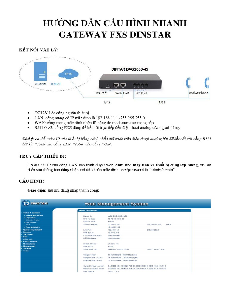 Guide Dinstar - VNPT | PDF
