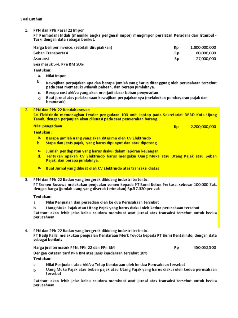 Soal Latihan PPN - Akuntansi Pajak | PDF