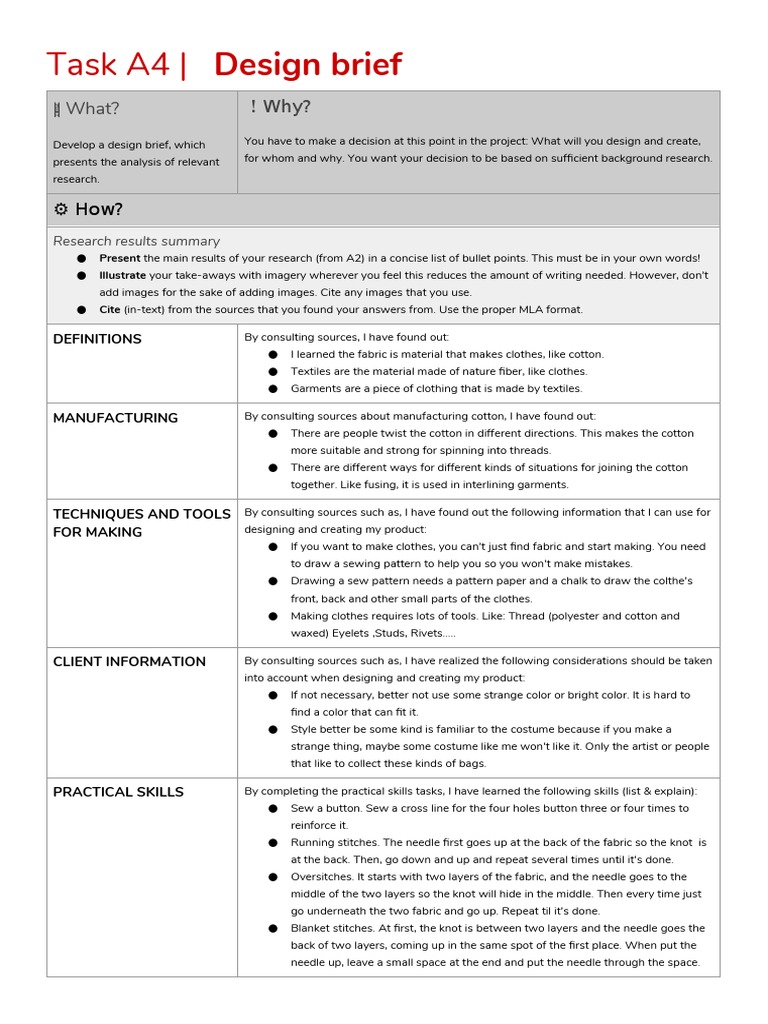 A4 Design Brief Chen He | PDF | Sewing | Textiles