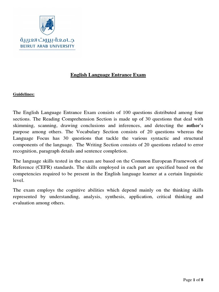 English Language Entrance Exam: Guidelines | PDF | Email Spam | Reading ...