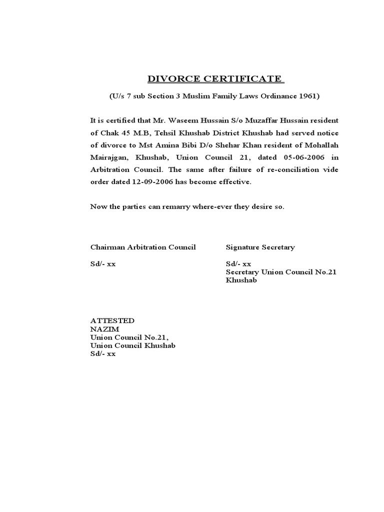 Certificate of Divorce | PDF