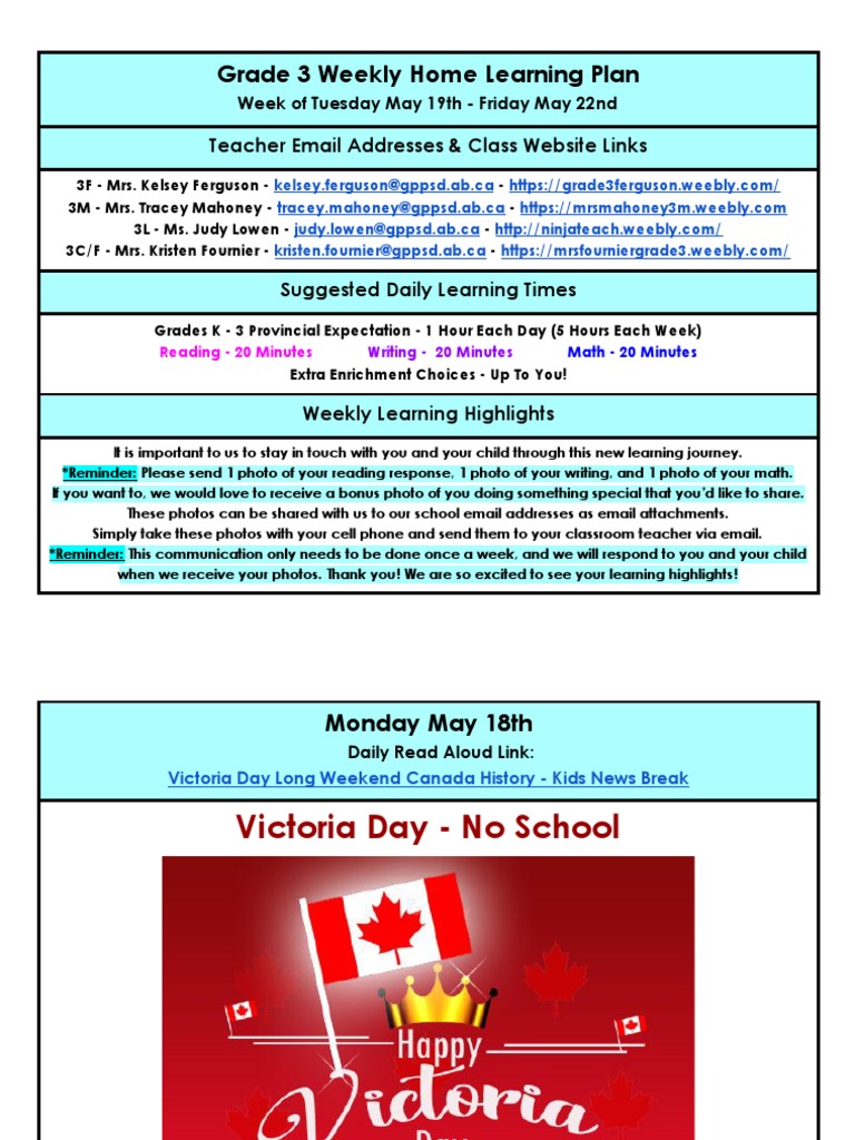 May 19 - May 22 - Grade 3 Weekly Home Learning Plan | PDF | Punctuation ...