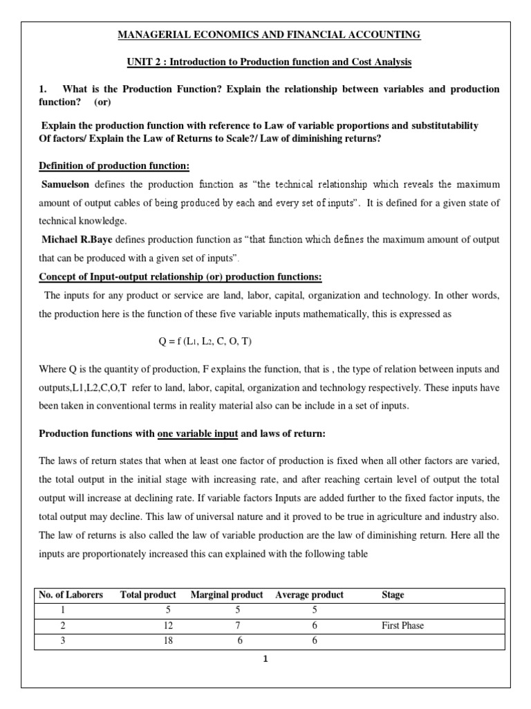 Mefa Unit 2 PDF | PDF | Production Function | Factors Of Production