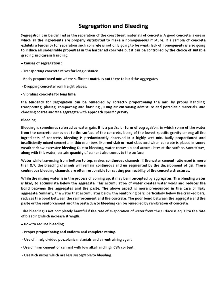 Segregation and Bleeding | PDF | Concrete | Cement