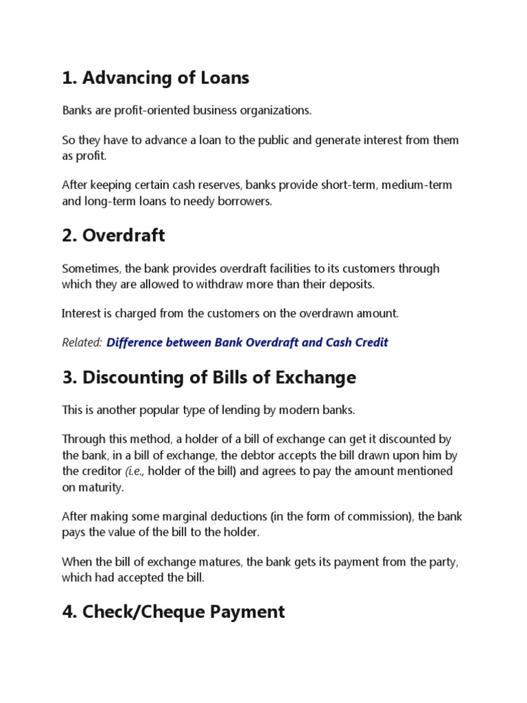 Advancing of Loans: Difference Between Bank Overdraft and Cash Credit ...