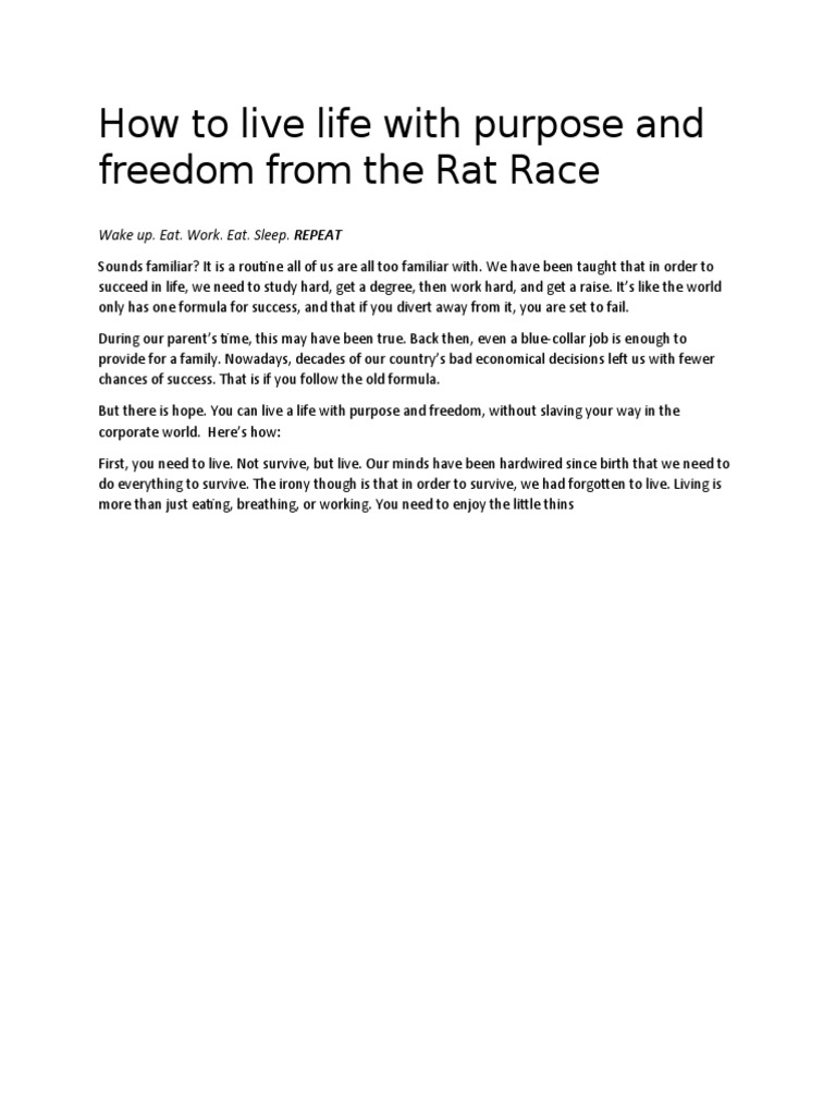 How To Live Life With Purpose and Freedom From The Rat Race | PDF