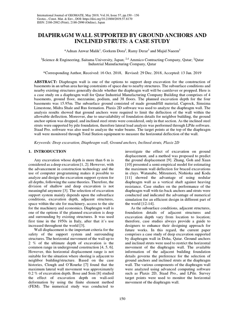 Diaphragm Wall Supported by Ground Anchors and Inclined Struts PDF ...