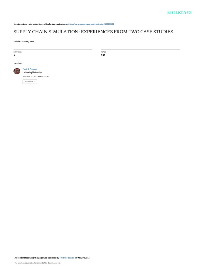 Supply Chain Simulation: Experiences From Two Case Studies: January ...