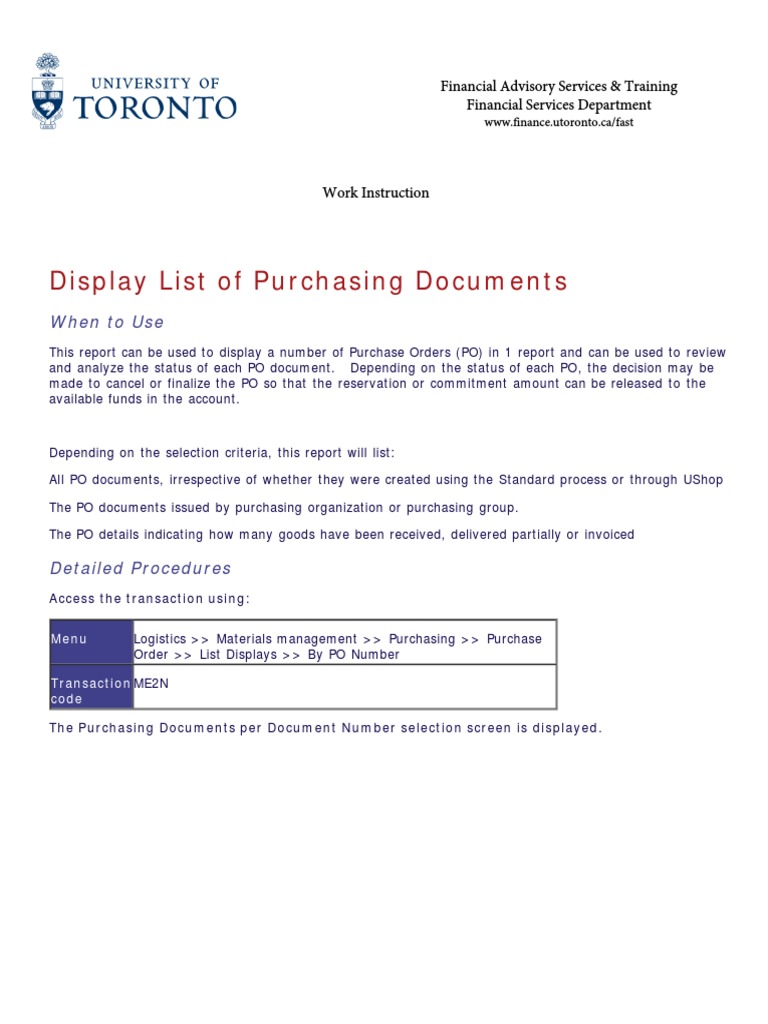 Display List of Purchasing Documents: When To Use | PDF | Economies ...