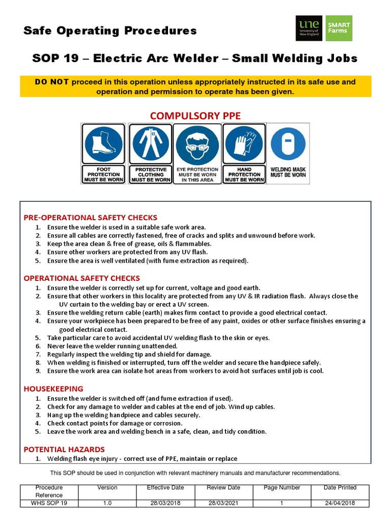 Safe Operating Procedures SOP 19 - Electric Arc Welder - Small Welding ...