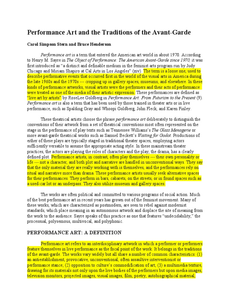 Performance Art and The Traditions of The Avant-Garde - Final | PDF ...