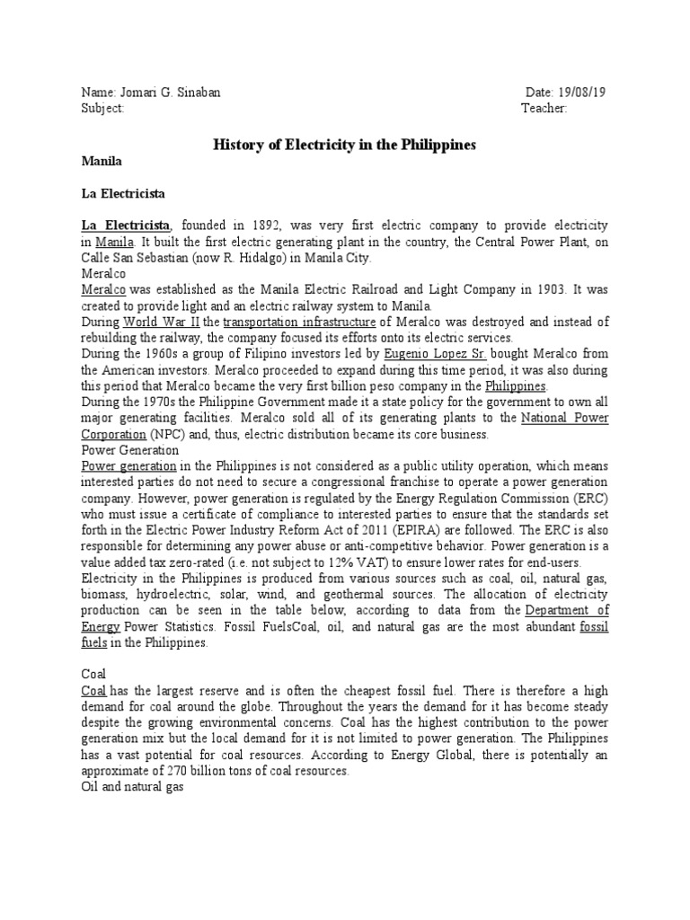 History of Electricity in The Philippines | PDF | Electrical ...