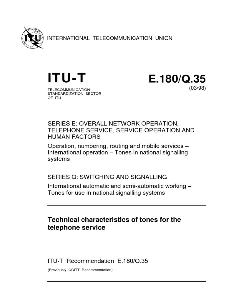 Technical Specifications for Standardized Telephone Tones: Frequency ...