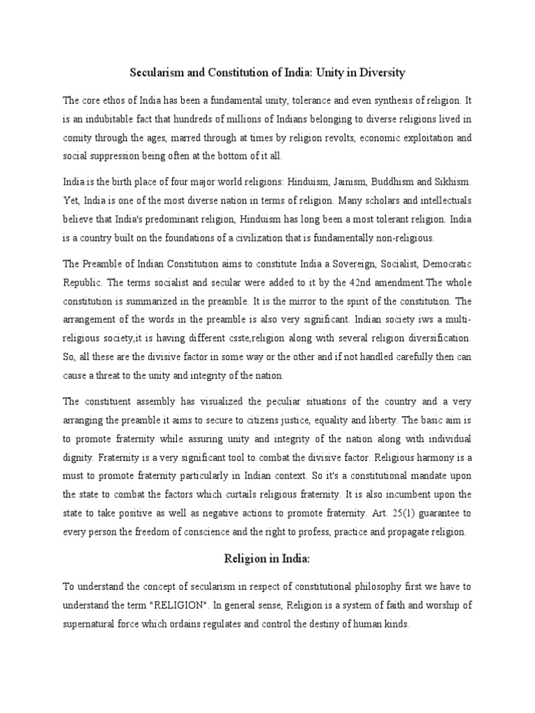 Secularism and Constitution of India: Unity in Diversity | PDF ...