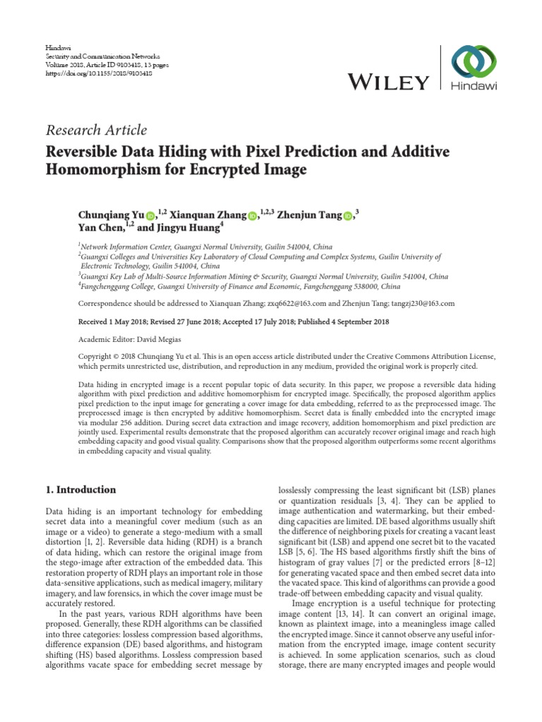 Reversible Data Hiding With Pixel Prediction and A PDF | PDF | Data Compression | Encryption