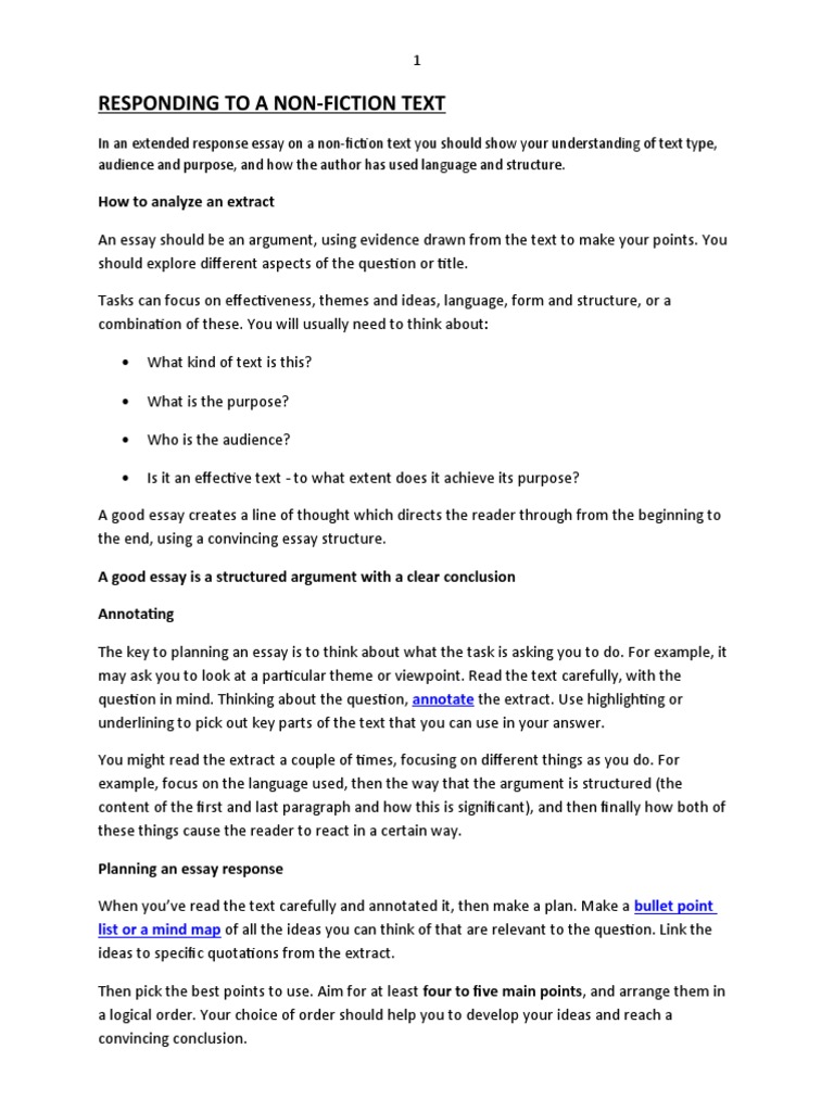 Responding To A Non-Fiction Text | PDF | Essays | Writers