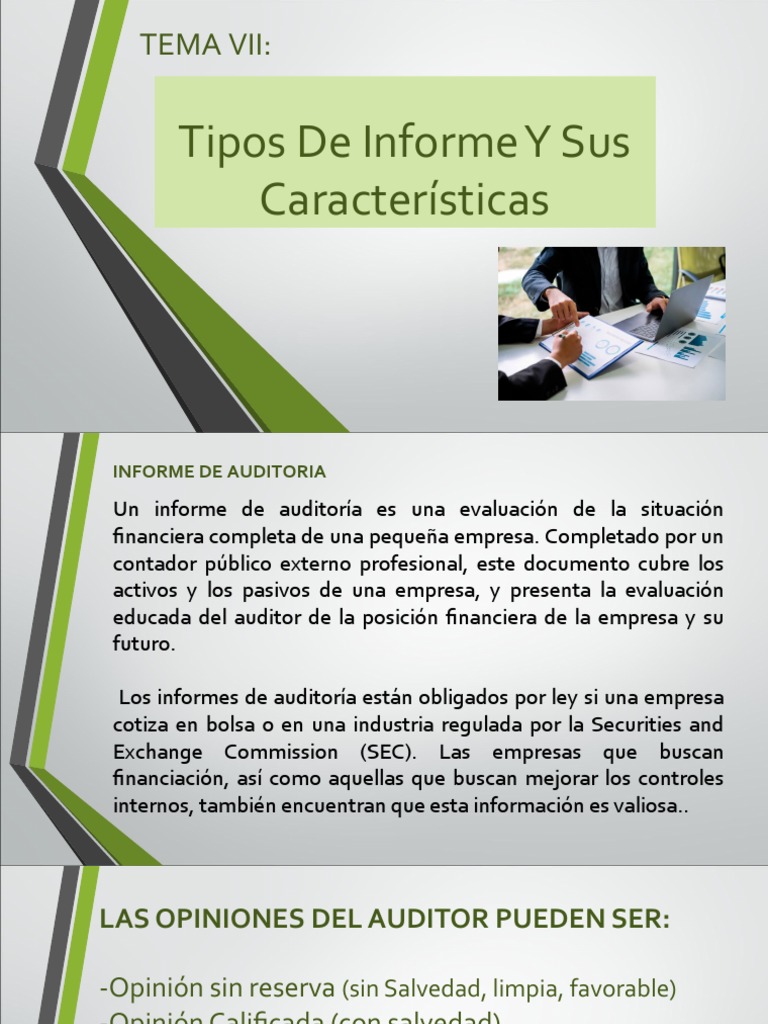 TEMA VII Tipos de Informe Y Sus Características | PDF | Auditoría ...