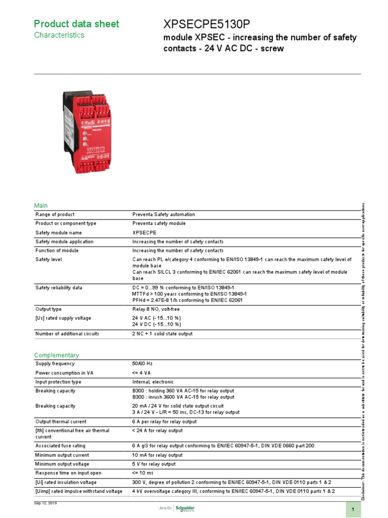 Preventa XPS - XPSECPE5130P | PDF | Relay | Electrical Components
