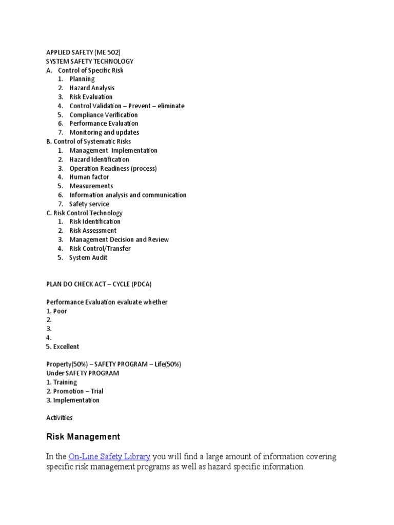 Applied Safety Risk Management Techniques | PDF | Swot Analysis | Risk ...