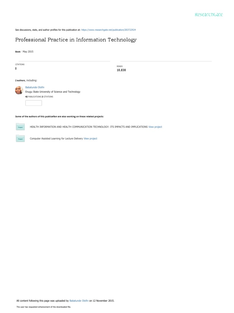 Professional Practice in Information Technology: See Discussions, Stats ...