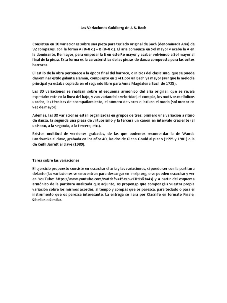 Variaciones Goldberg de J. S. Bach | PDF | Arte | Poesía