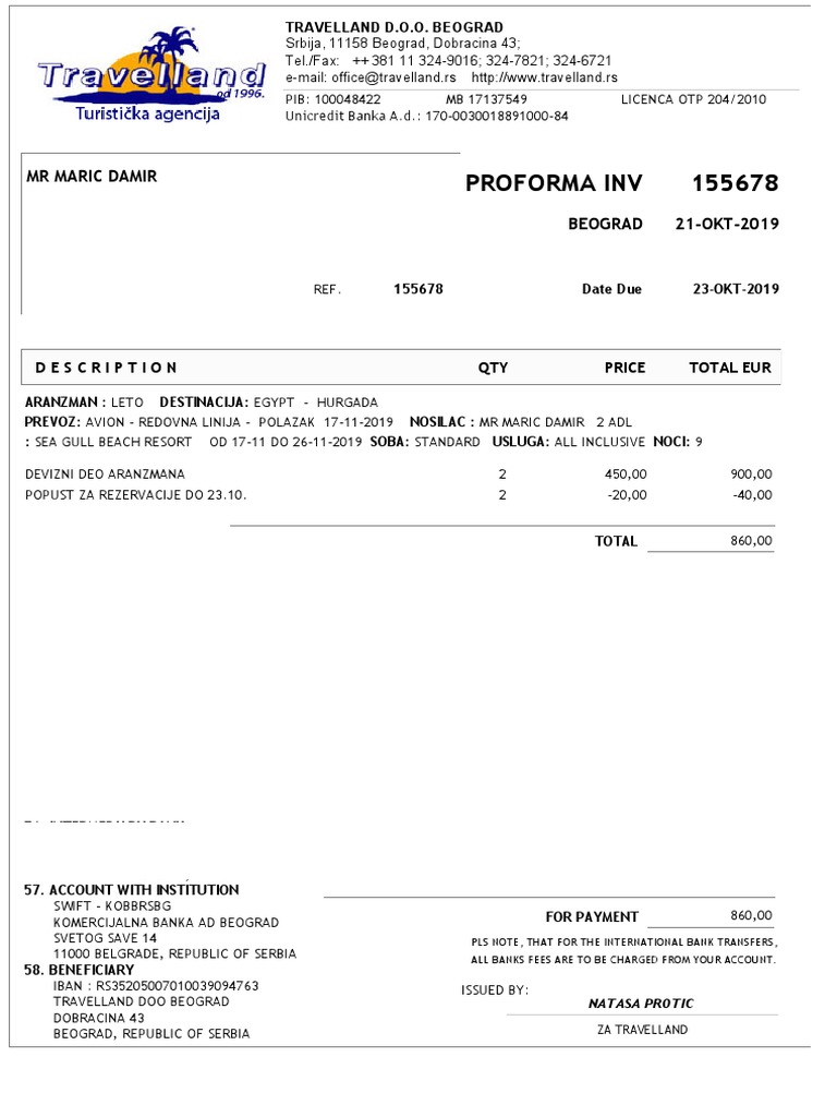 Proforma Inv 155678: MR Maric Damir | PDF | Banks | Financial Services
