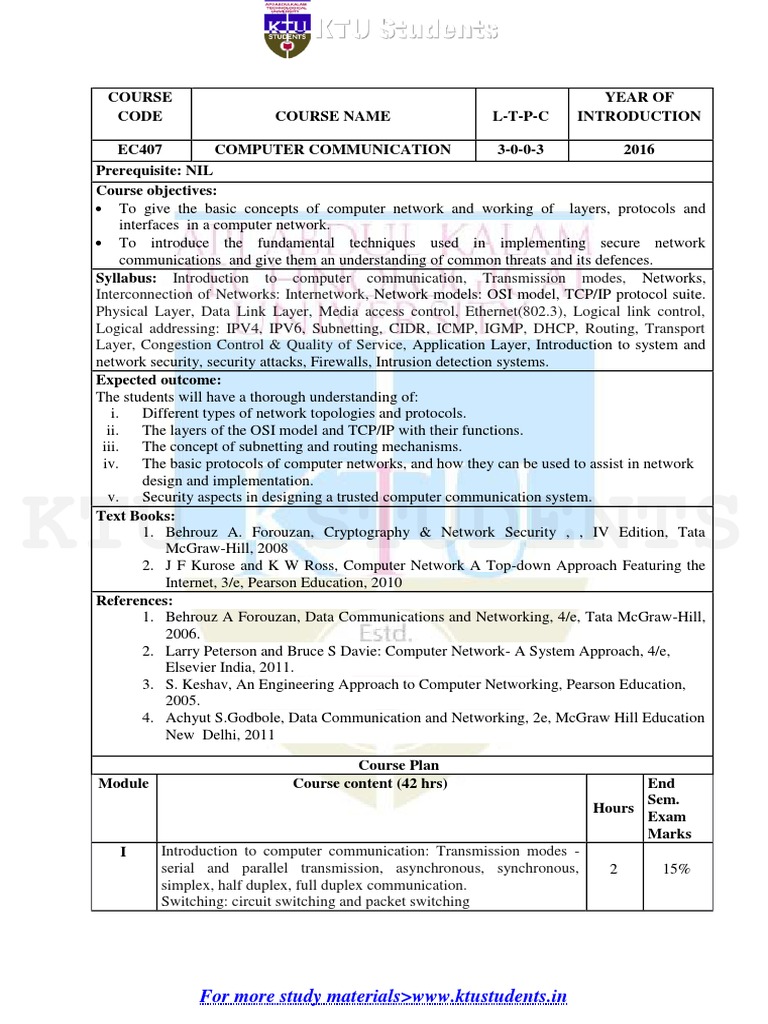 EC407 Computer Communication | PDF | Internet Protocol Suite | Computer ...