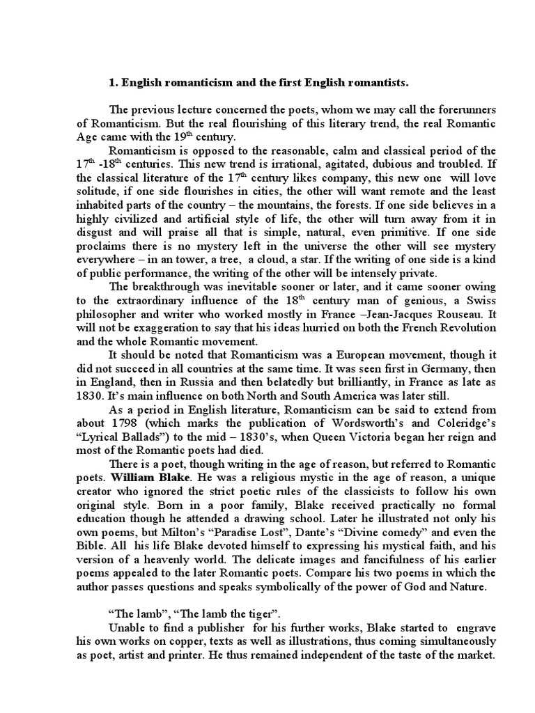 English Romanticism: Key Poets and Themes | PDF | William Blake ...