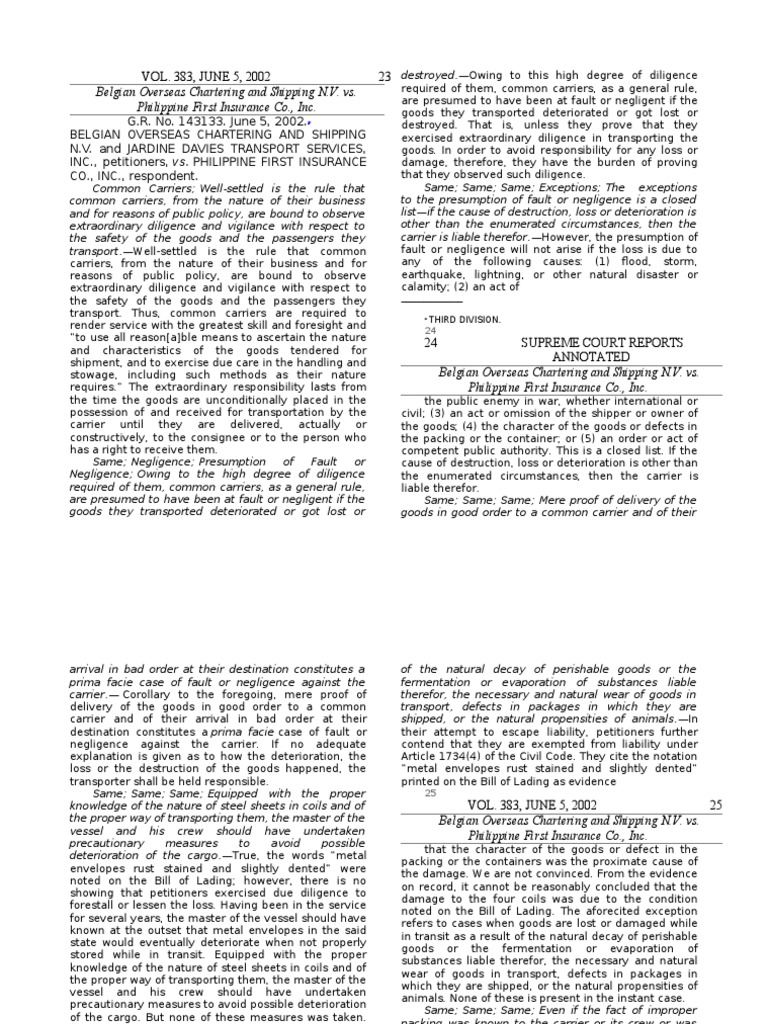 Belgian Overseas Chartering and Shipping N.V. vs. Philippine First ...