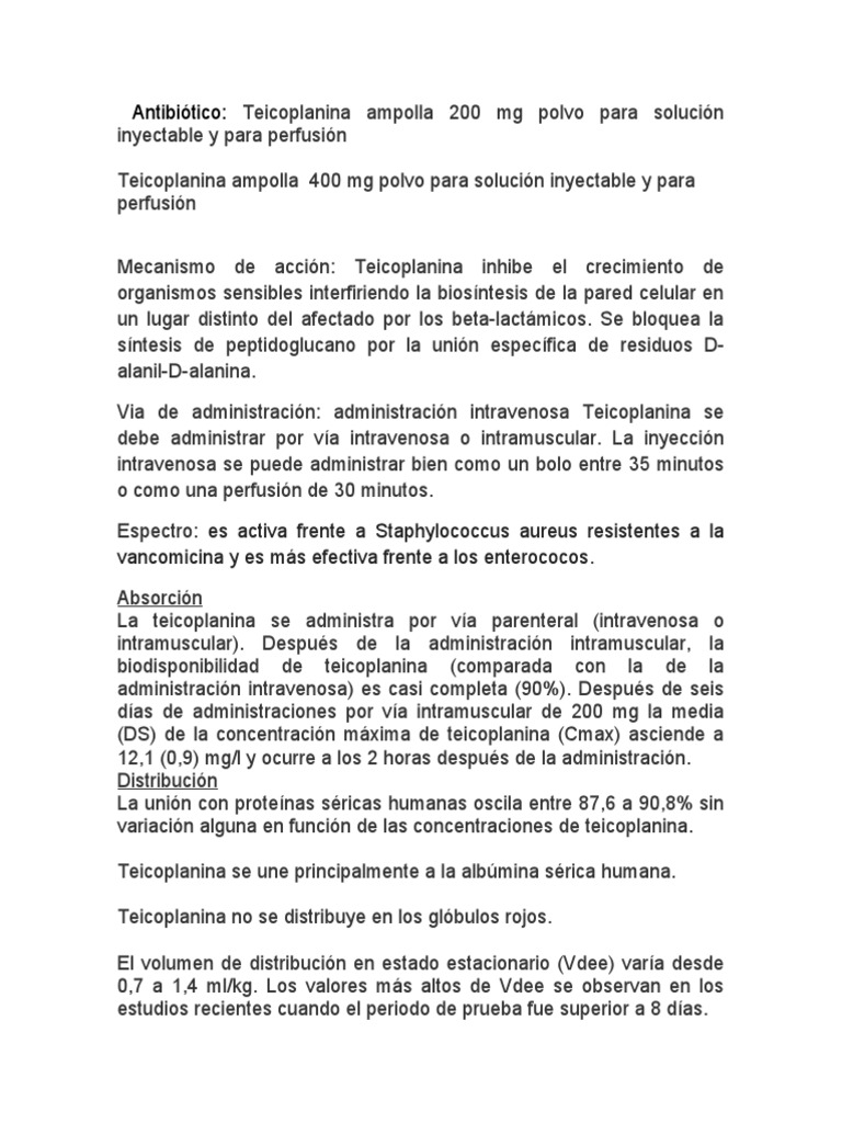 Teicoplanina: Uso y Mecanismo de Acción | PDF | Terapia intravenosa ...