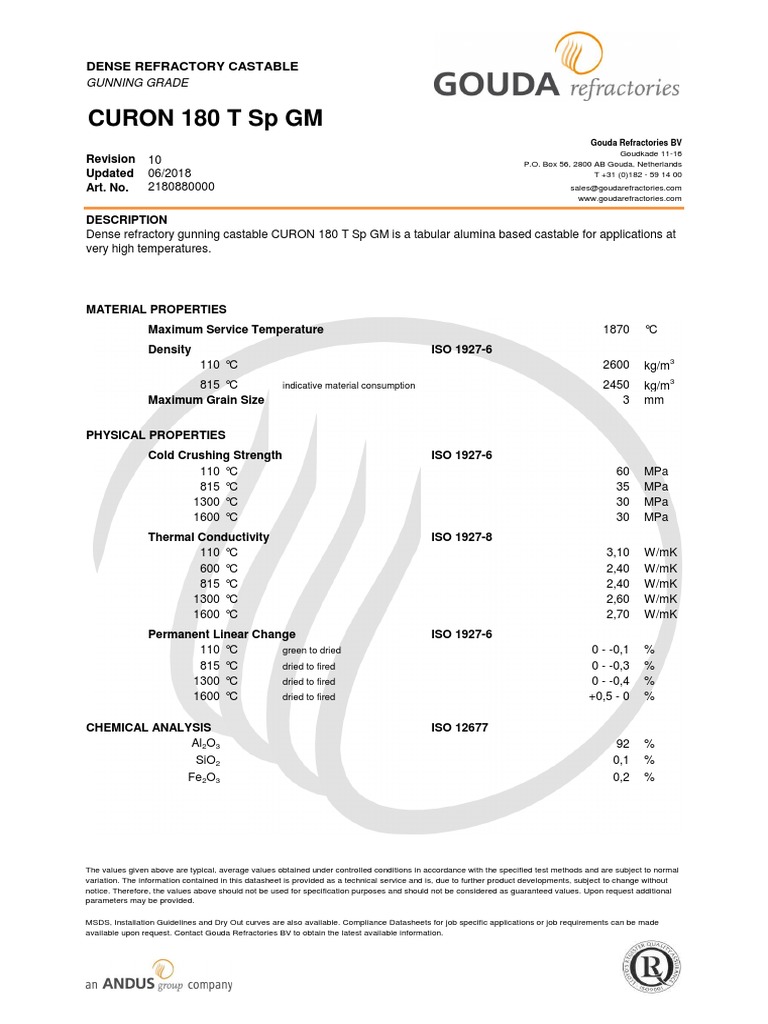CURON 180 T SP GM - Rev 10 - 06-2018 | PDF | Refractory | Materials Science
