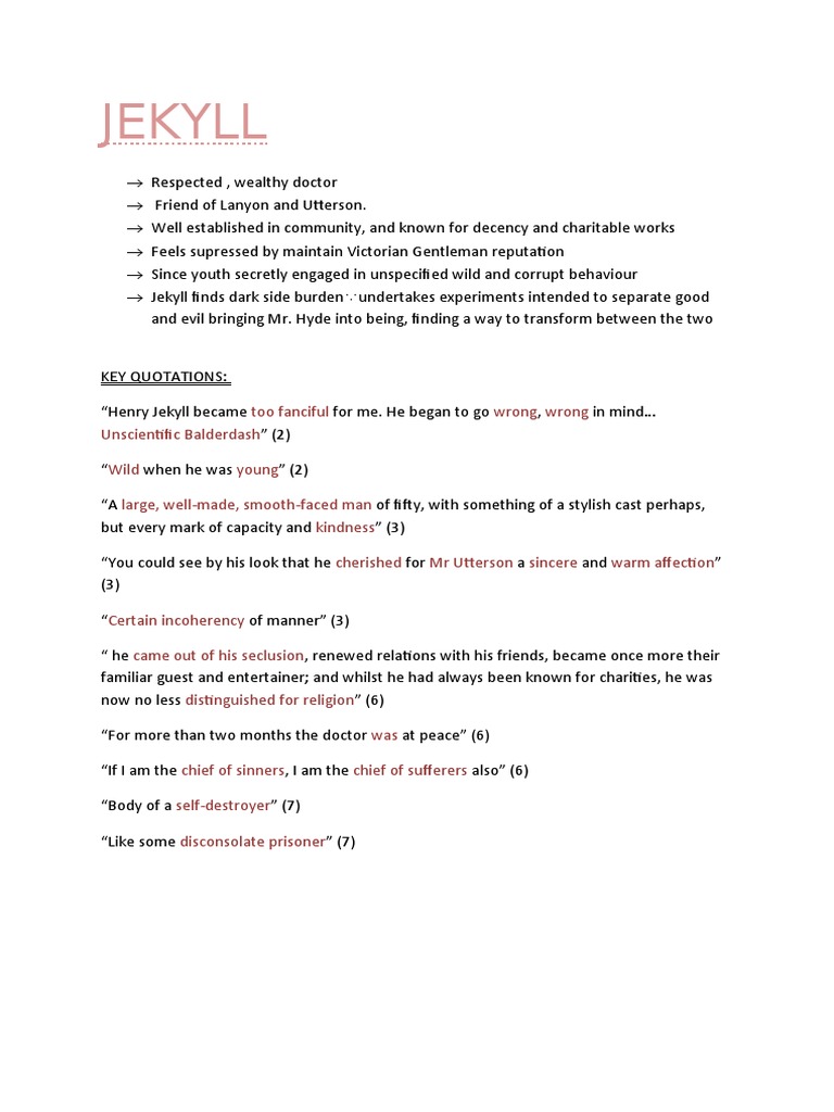 Character Profiles in Jekyll and Hyde | PDF | Dr. Jekyll And Mr. Hyde ...