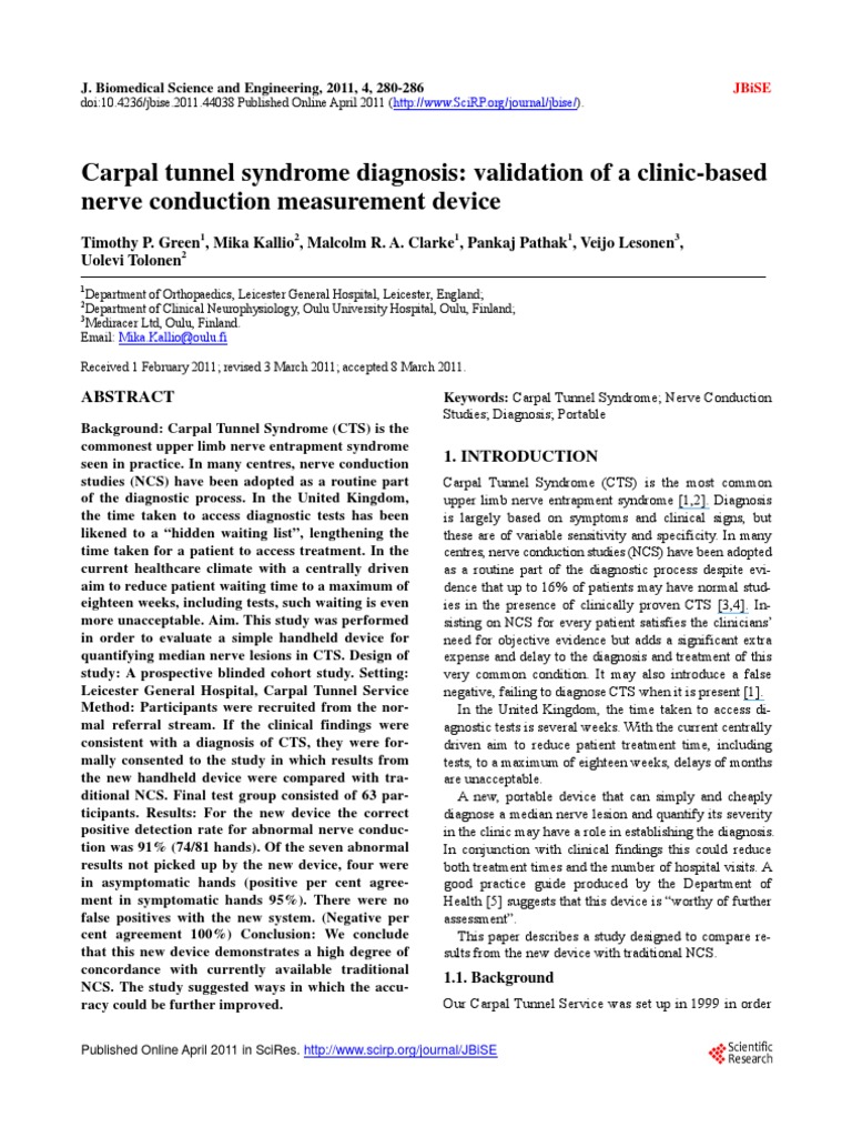 Carpal Tunnel Syndrome Diagnosis Validat | PDF | Carpal Tunnel Syndrome ...