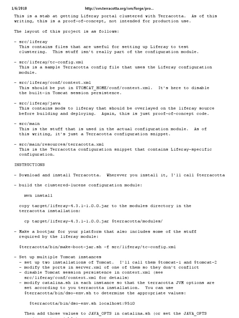 Terracotta Liferay README | PDF | Java (Programming Language) | Areas Of Computer Science