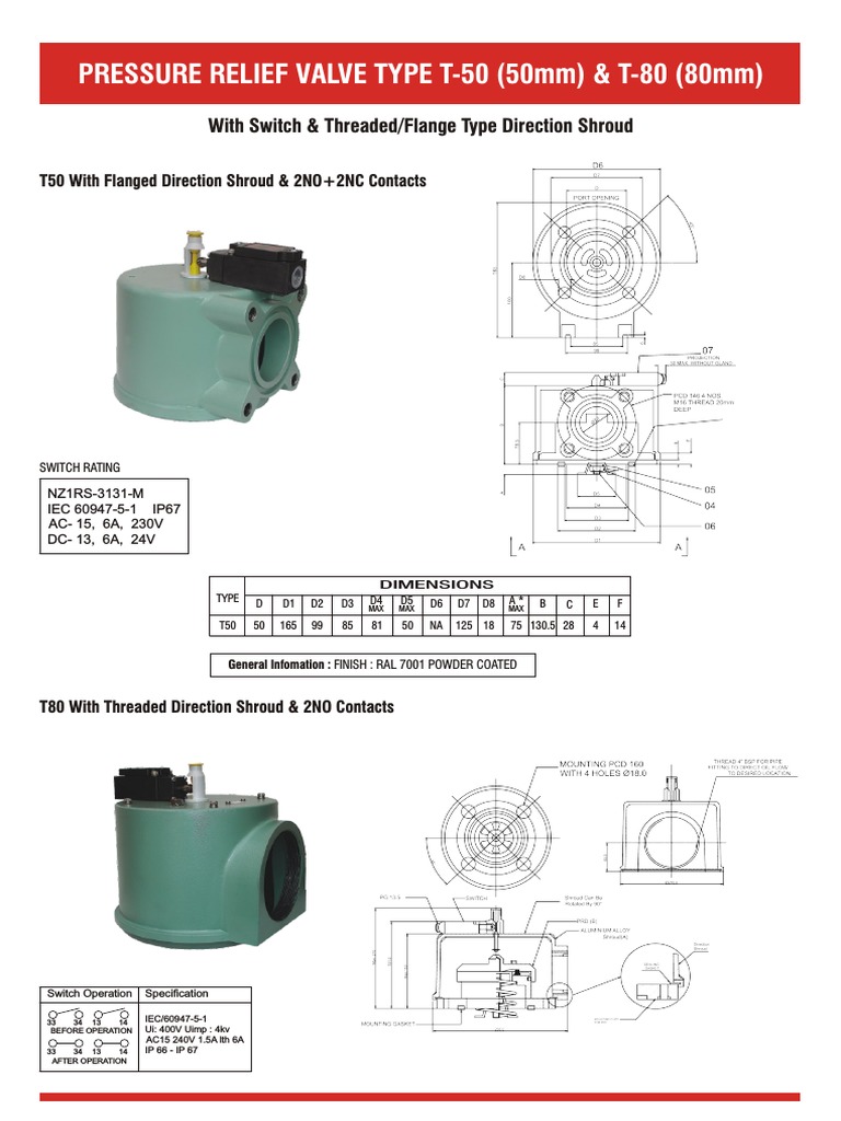 Pressure Relief Valves With Contacts t80 Flujo Dirigido | PDF