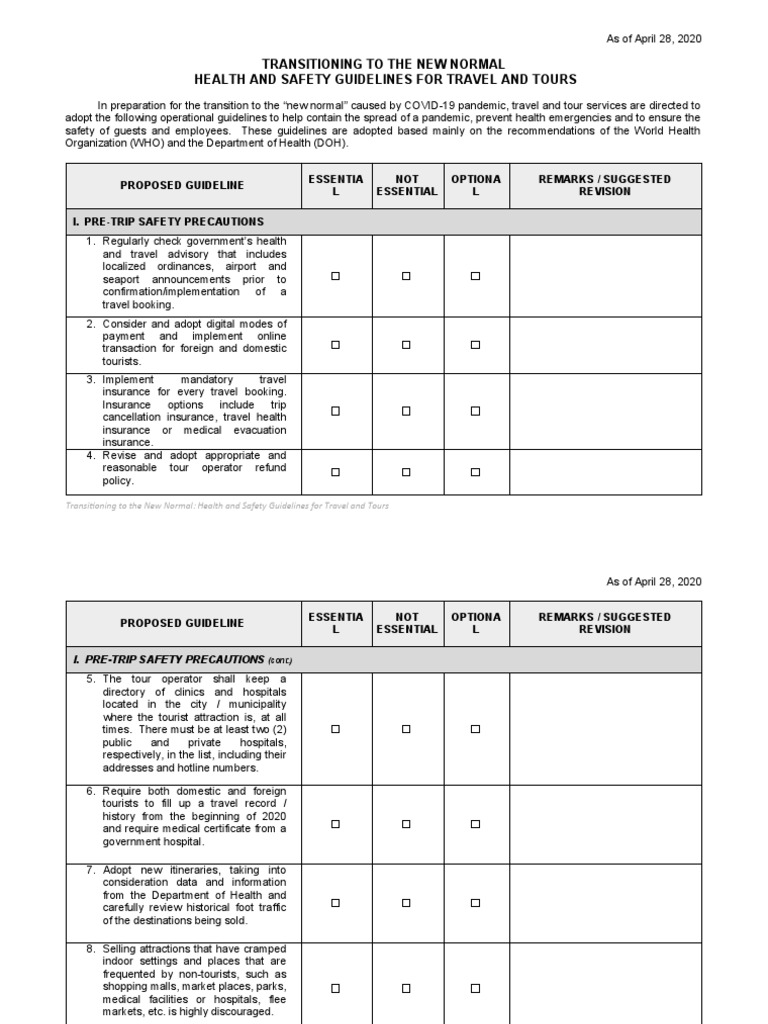 MATRIX - Health and Safety Guidelines - Travel and Tours | PDF | Public ...