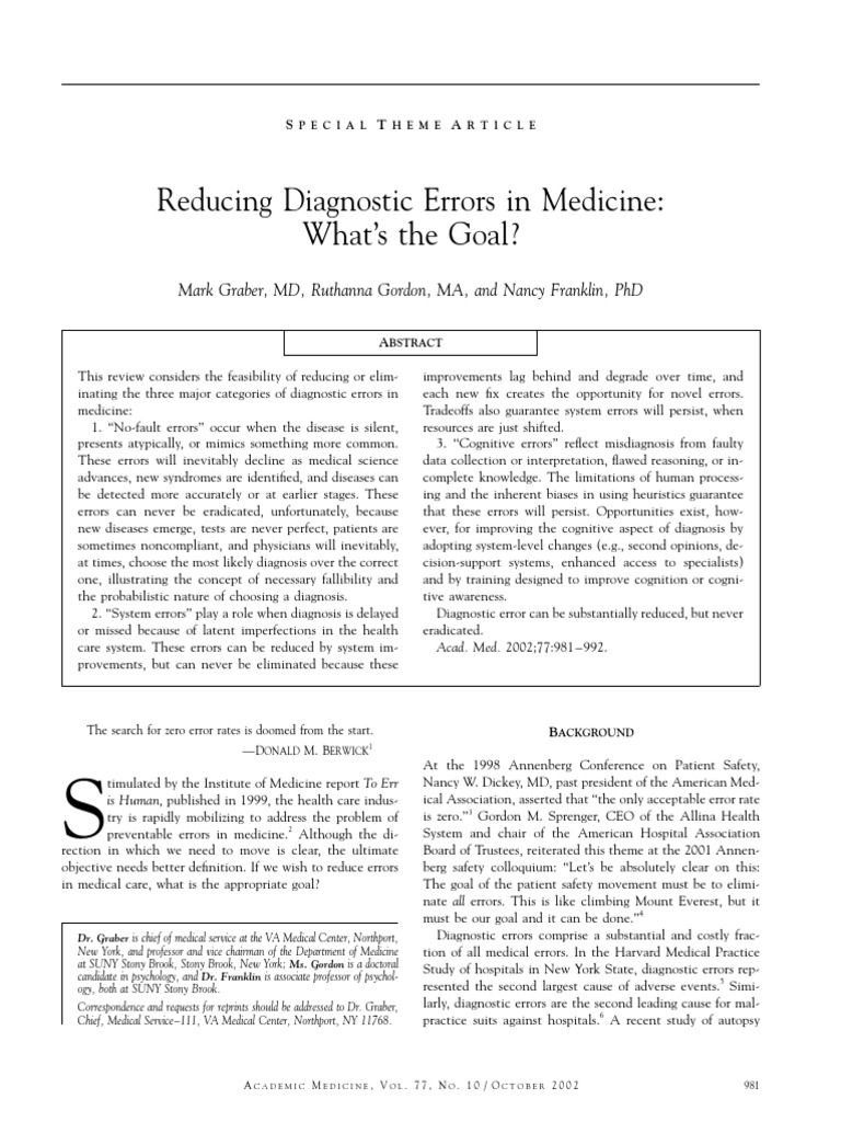 Diagnostic Error in Internal Medicine PDF | PDF | Medical Diagnosis ...