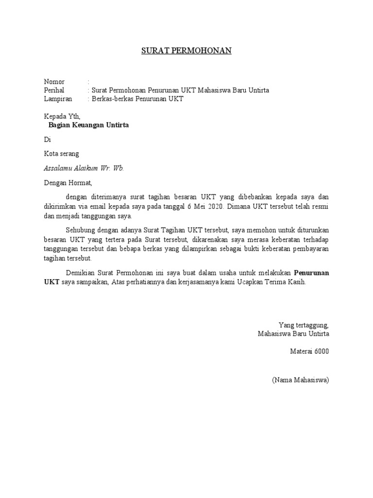 SURAT PERMOHONAN Penurunan UKT Maba | PDF