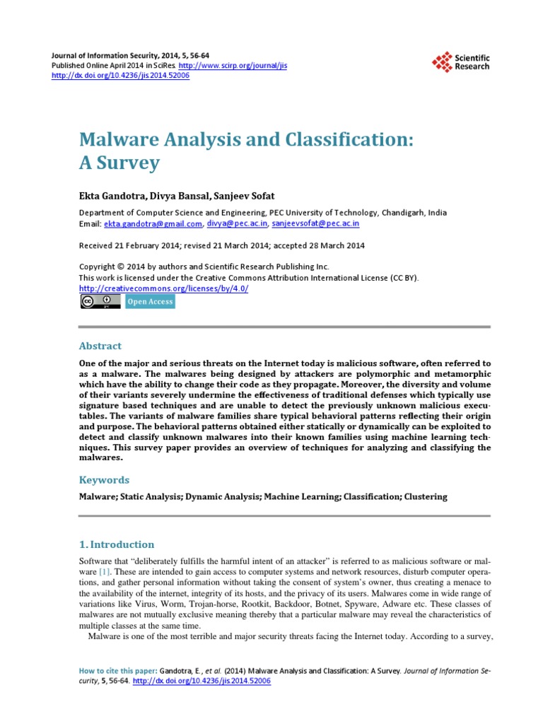 Malware Analysis and Classification Survey | PDF | Malware | Machine Learning