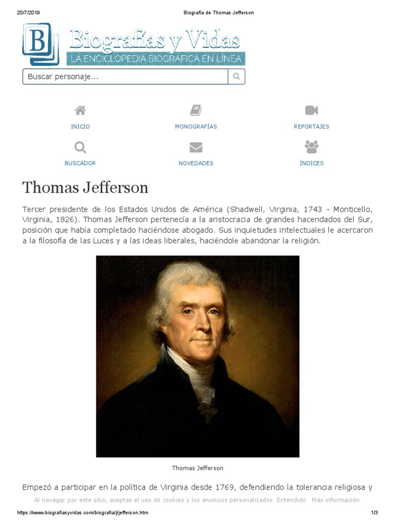 Biografia de Thomas Jefferson | PDF | Thomas Jefferson | Alexander Hamilton