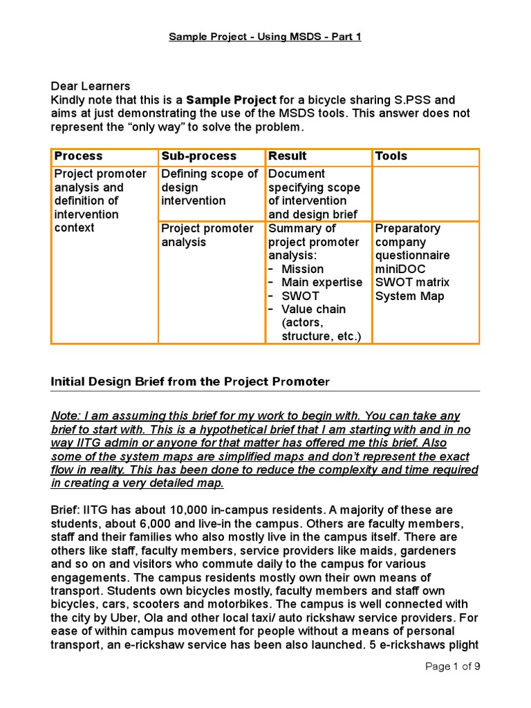 Sample Project - Using MSDS - Part 1 and 2 | PDF | Transport | Business