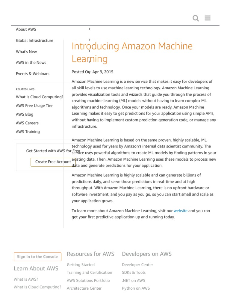 Introducing Amazon Machine Learning | PDF | Amazon Web Services ...