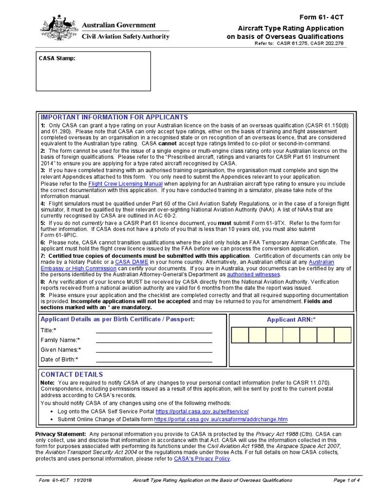 Important Information For Applicants: Form 61-4CT Aircraft Type Rating ...
