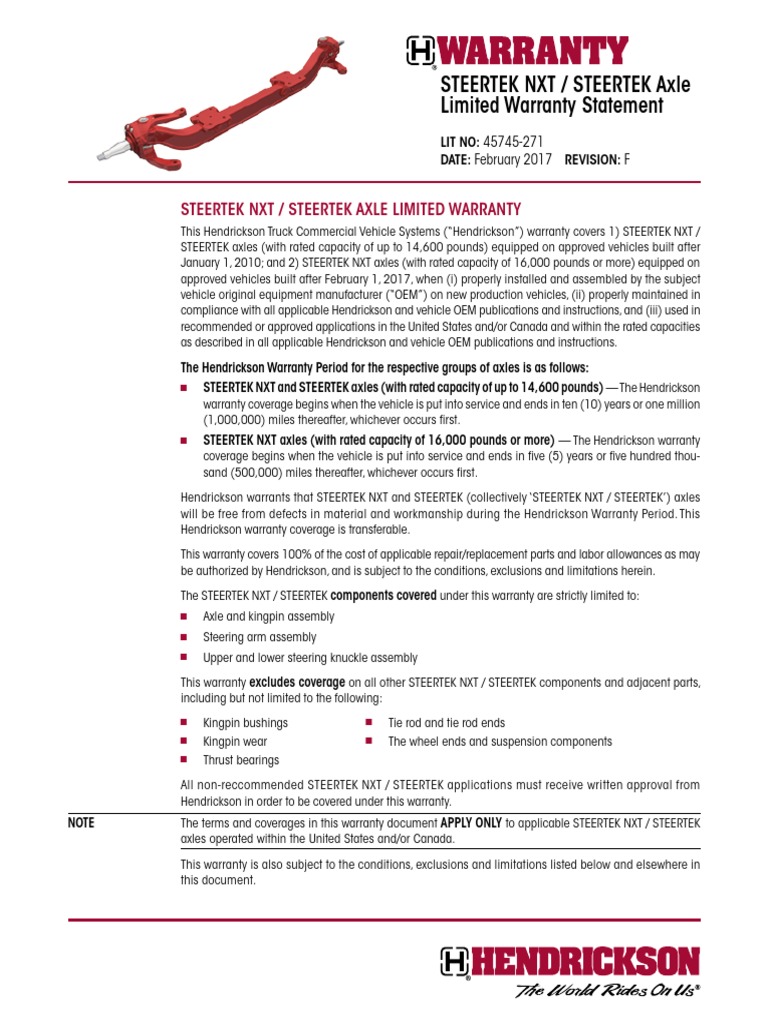 Steertek NXT / Steertek Axle Limited Warranty | PDF | Original ...